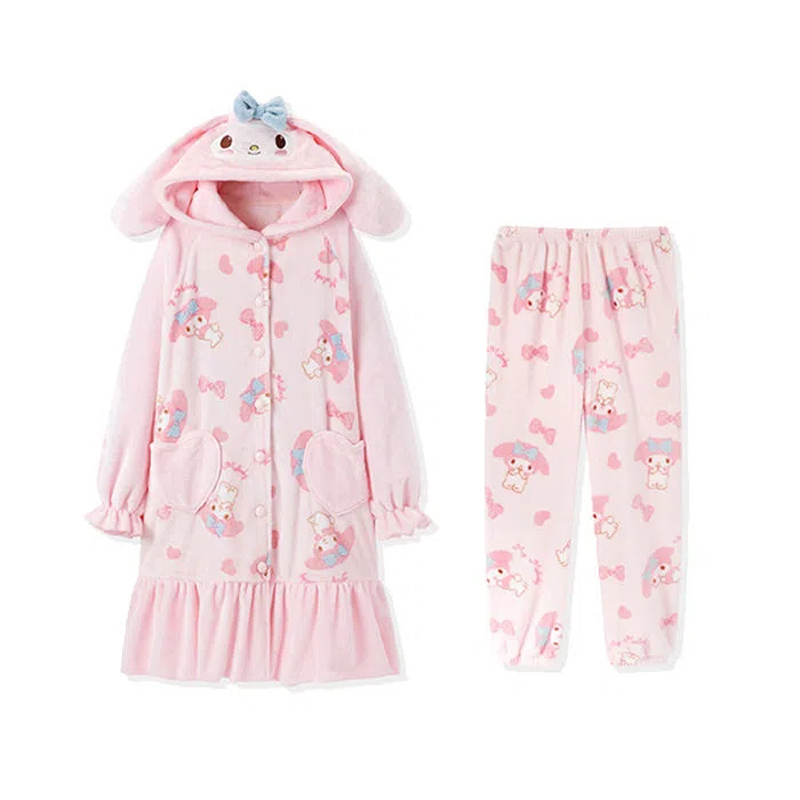 Sanrio Cartoon My Melody Pajamas Nightgown Set Two Piece Female Coral ...