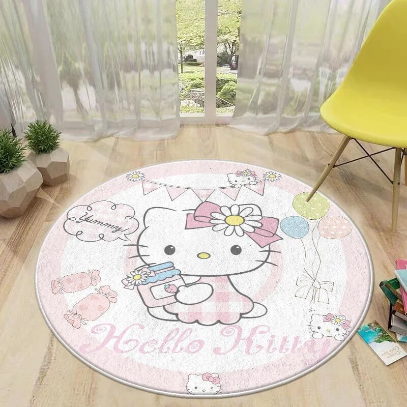 Sanrio Cartoon Round Carpet Hello Kitty Melody Kuromi Bedroom Living ...