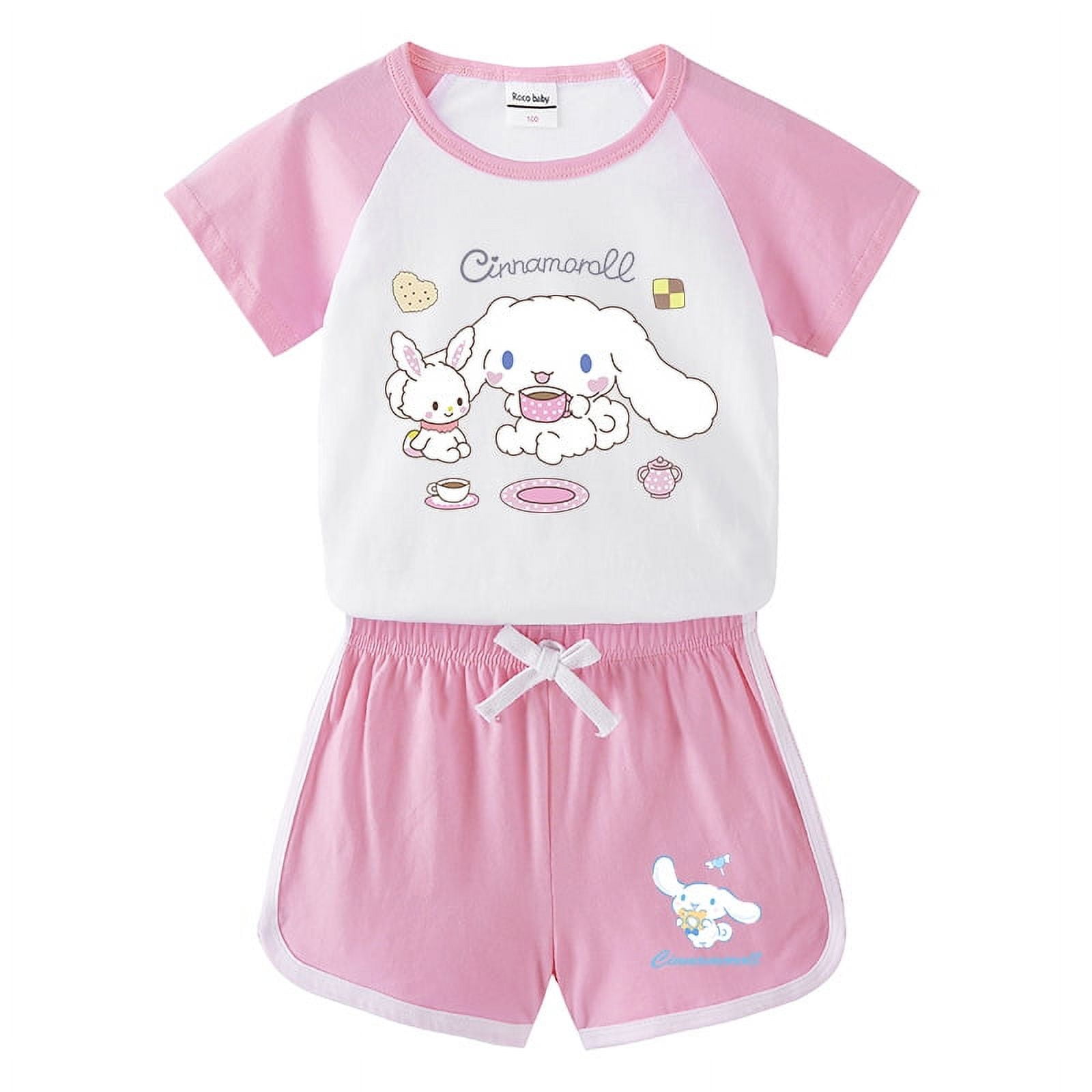 Sanrio Cartoon Shirts and Shorts Set Cinnamoroll Kuromi Soft Fabric ...