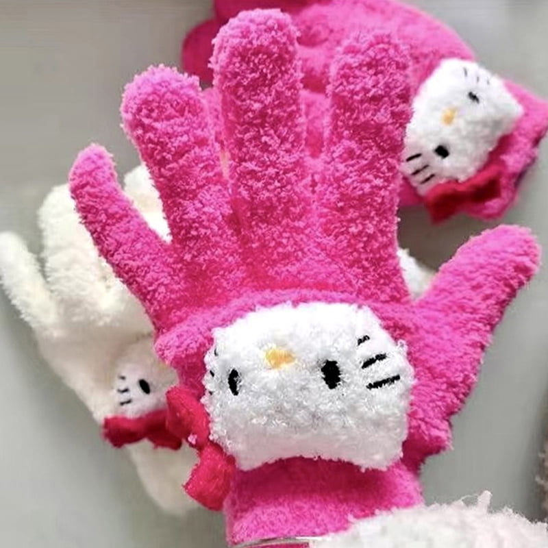 Sanrio Cartoon Warm Gloves Hello Kitty Melody Kuromi Cinnamoroll Pompom ...