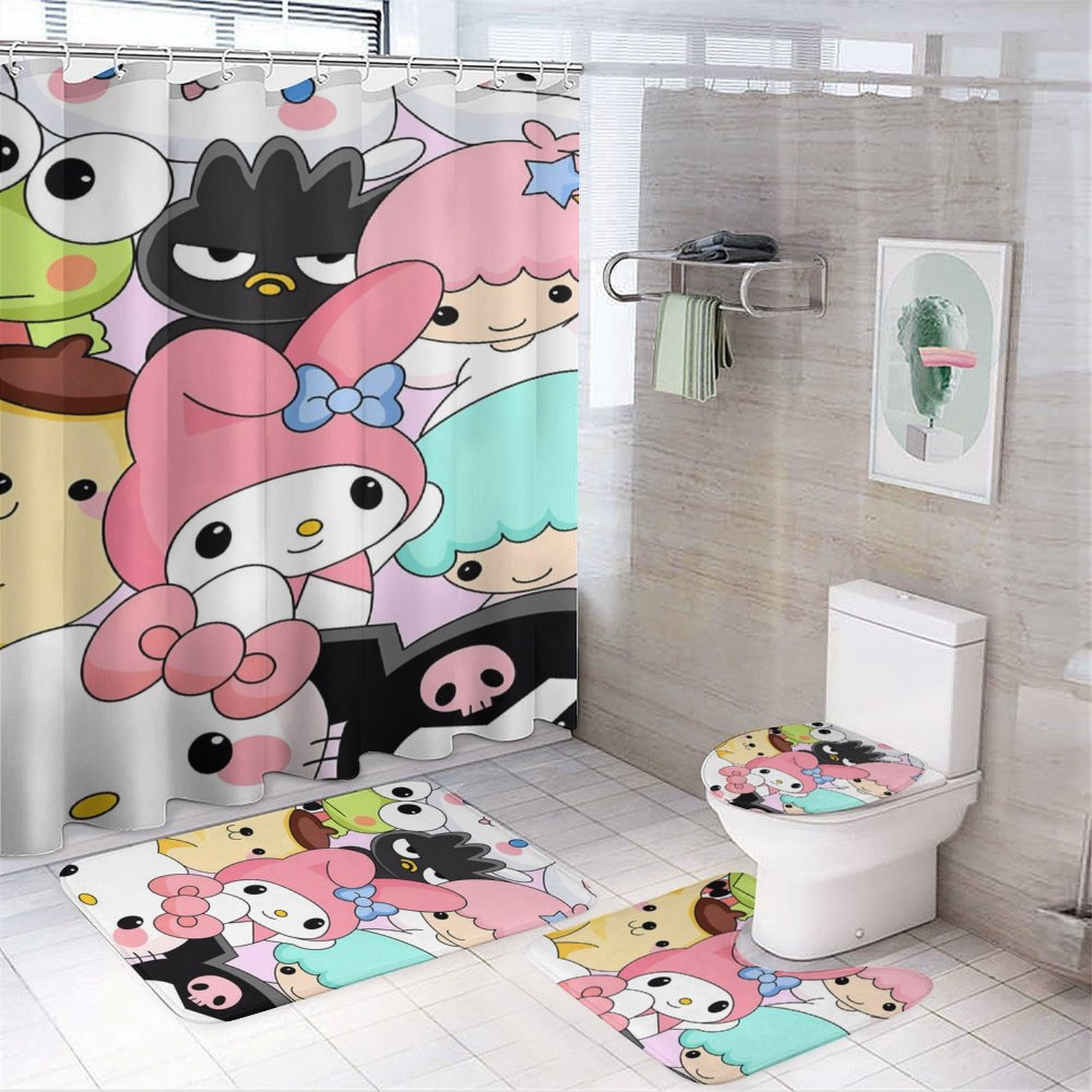 Sanrio Characters Kitty Kuromi Bathroom Set - 4 Piece Shower Curtain ...