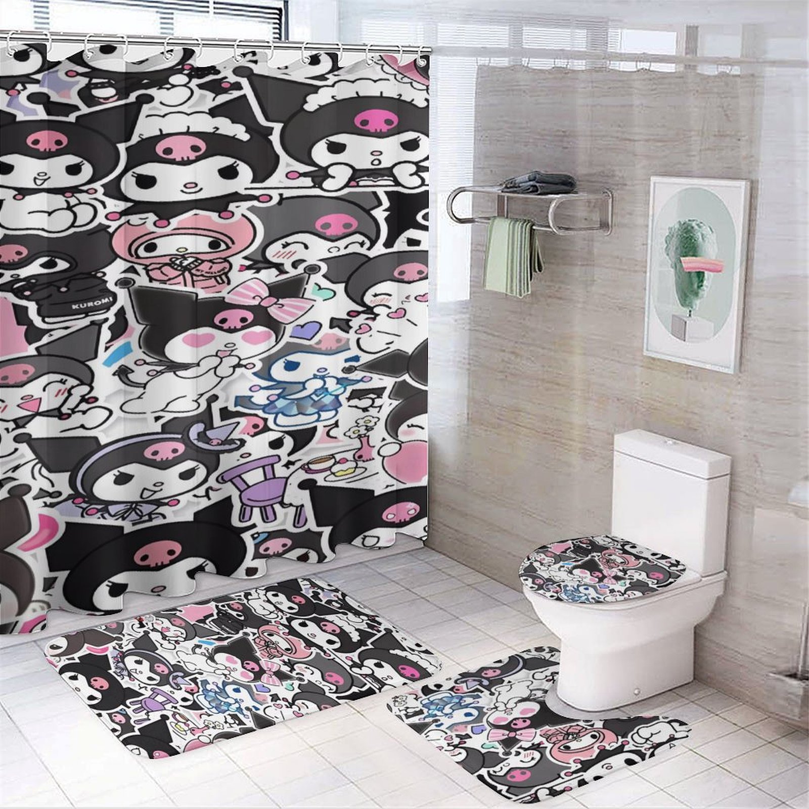 Sanrio Characters Kitty Kuromi Bathroom Set - 4 Piece Shower Curtain ...