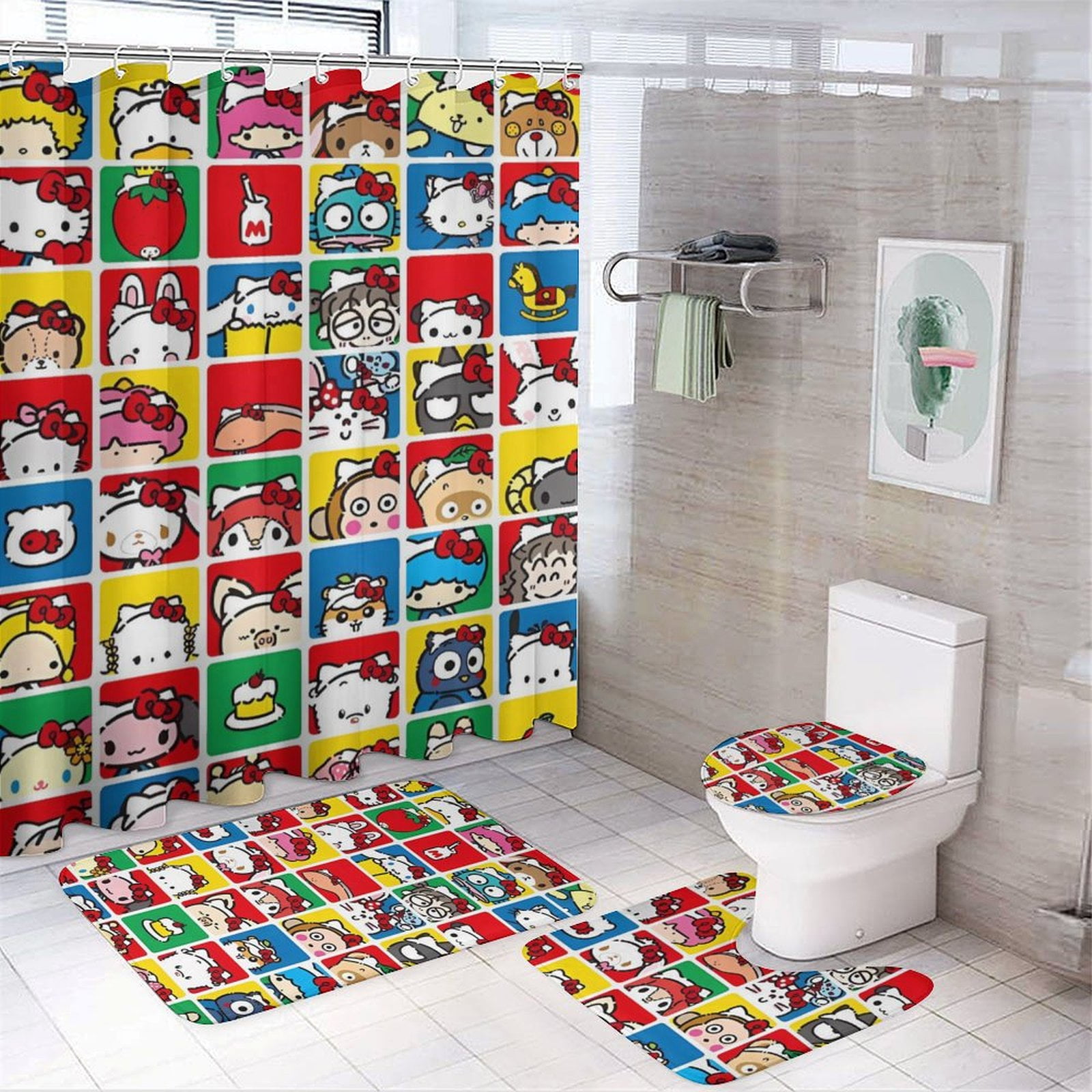 Sanrio Characters Kitty Kuromi Bathroom Set - 4 Piece Shower Curtain ...