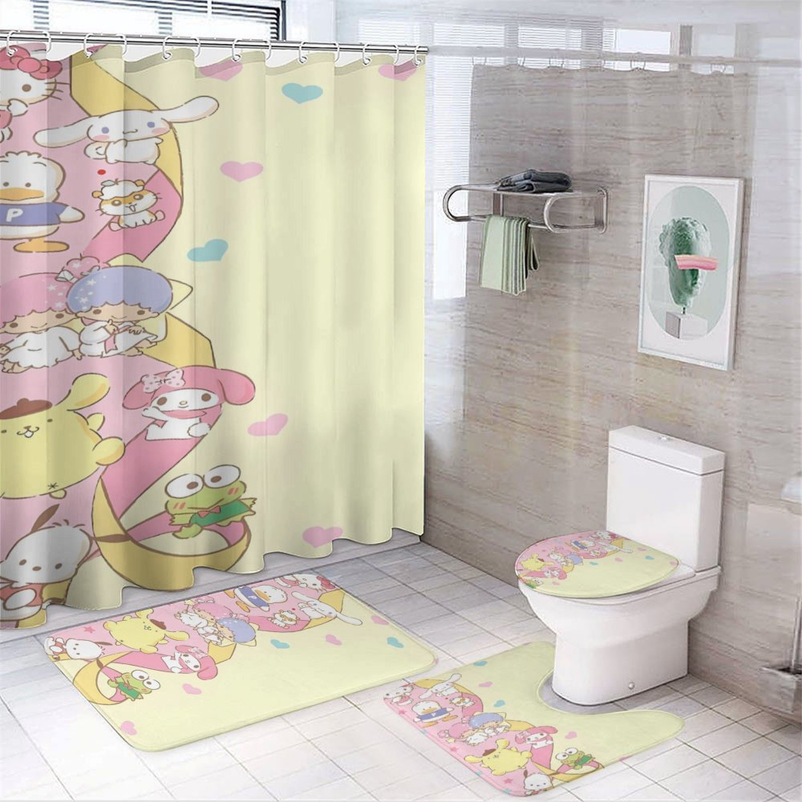 Sanrio Characters Kitty Kuromi Bathroom Set - 4 Piece Shower Curtain ...