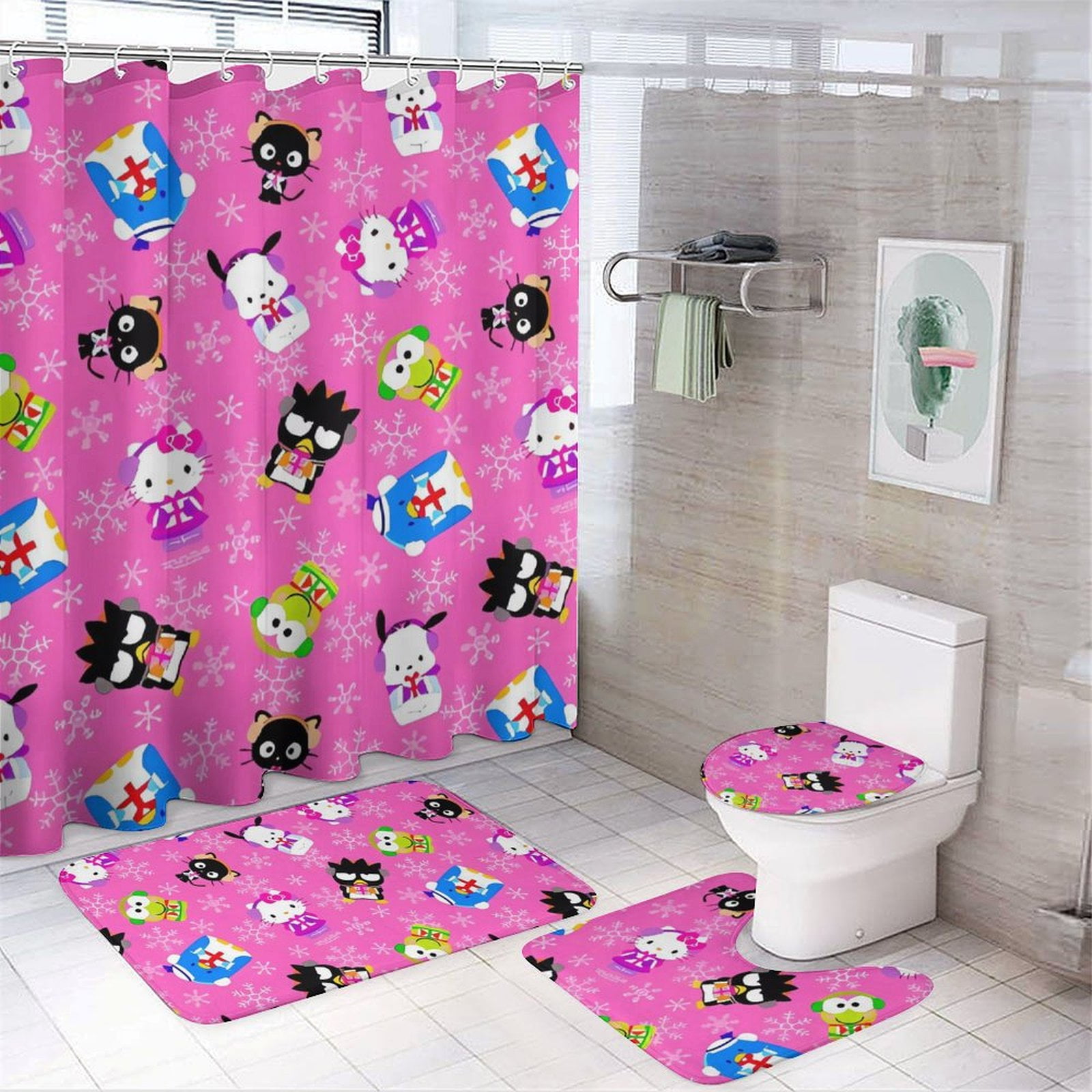 Sanrio Characters Kitty Kuromi Bathroom Set - 4 Piece Shower Curtain ...