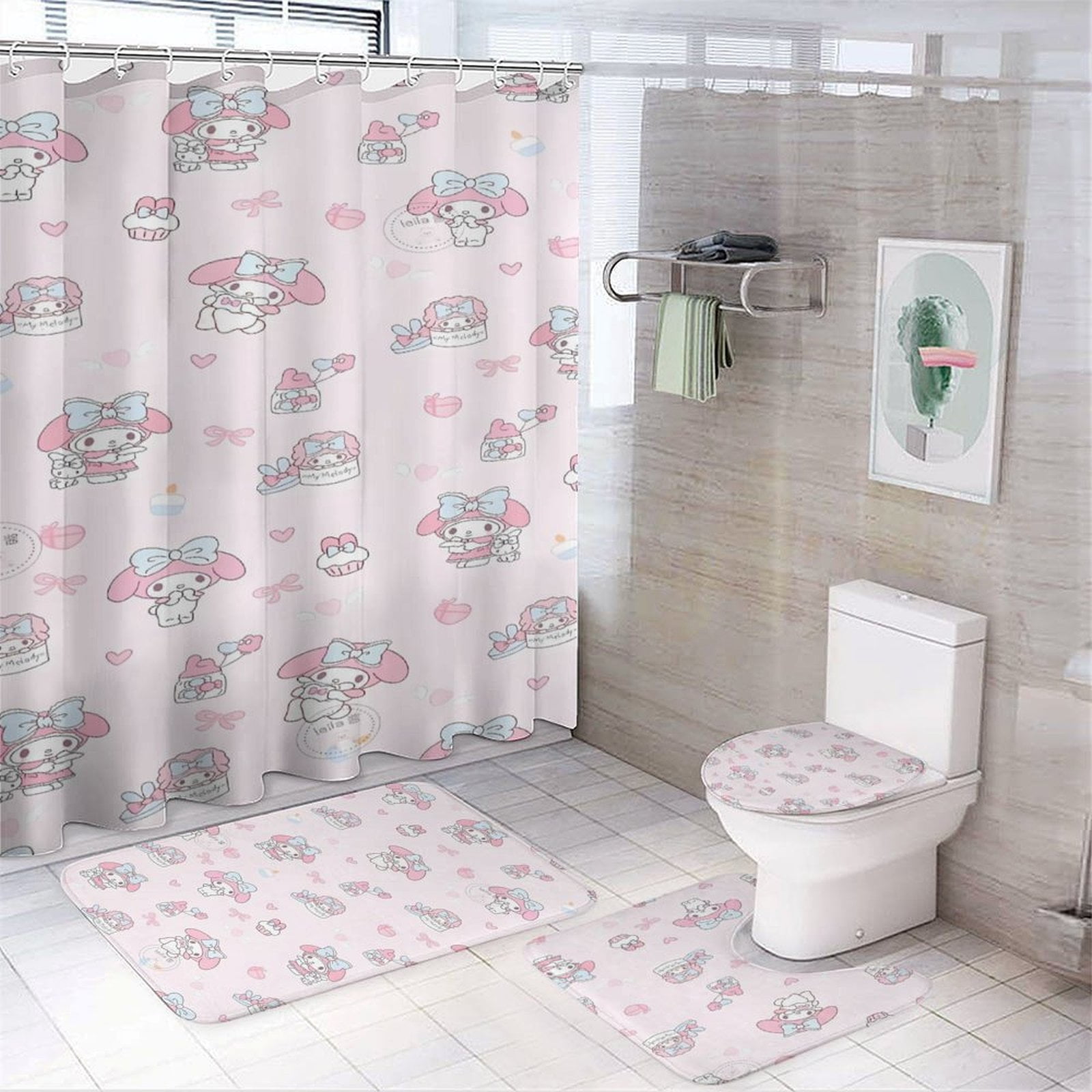 Sanrio Characters Kitty Kuromi Bathroom Set - 4 Piece Shower Curtain ...