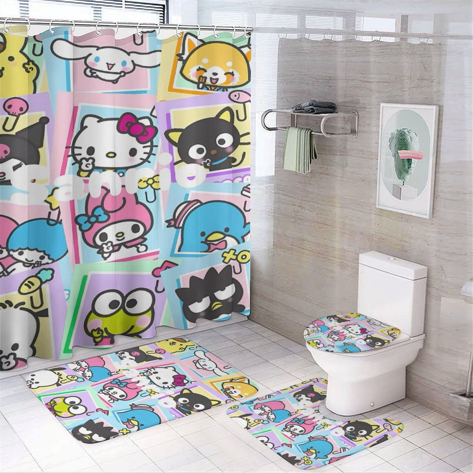 Sanrio Characters Kitty Kuromi Bathroom Set - 4 Piece Shower Curtain ...