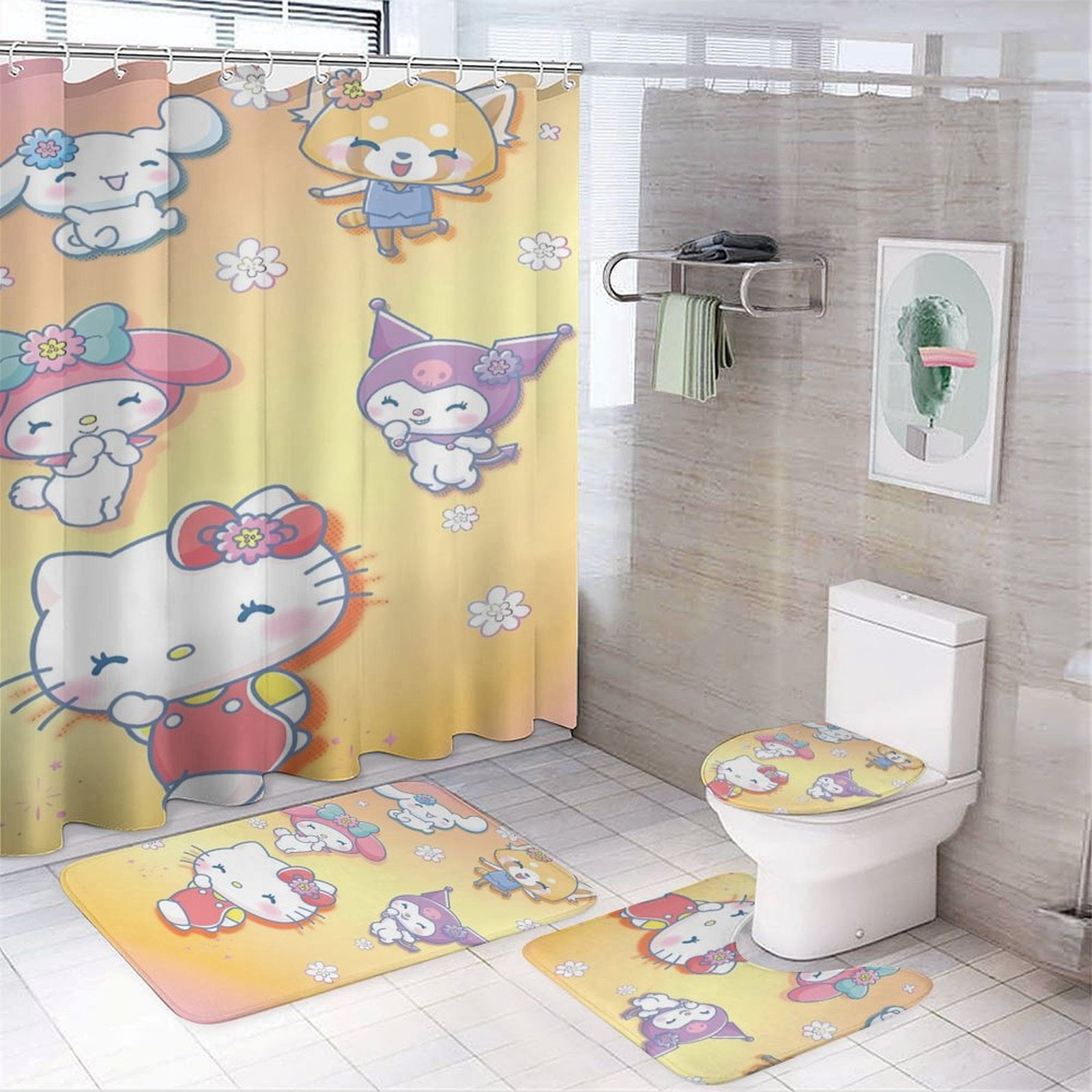 Sanrio Characters Kitty Kuromi Bathroom Set - 4 Piece Shower Curtain ...