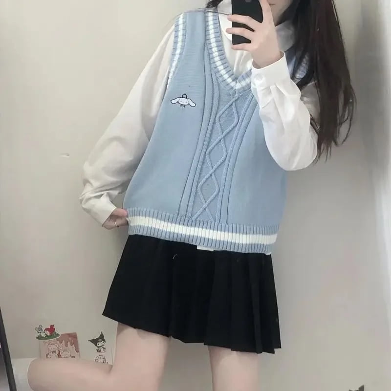 Sanrio Cinnamoroll British Style Inner Jumper Vest V-neck Knitted ...