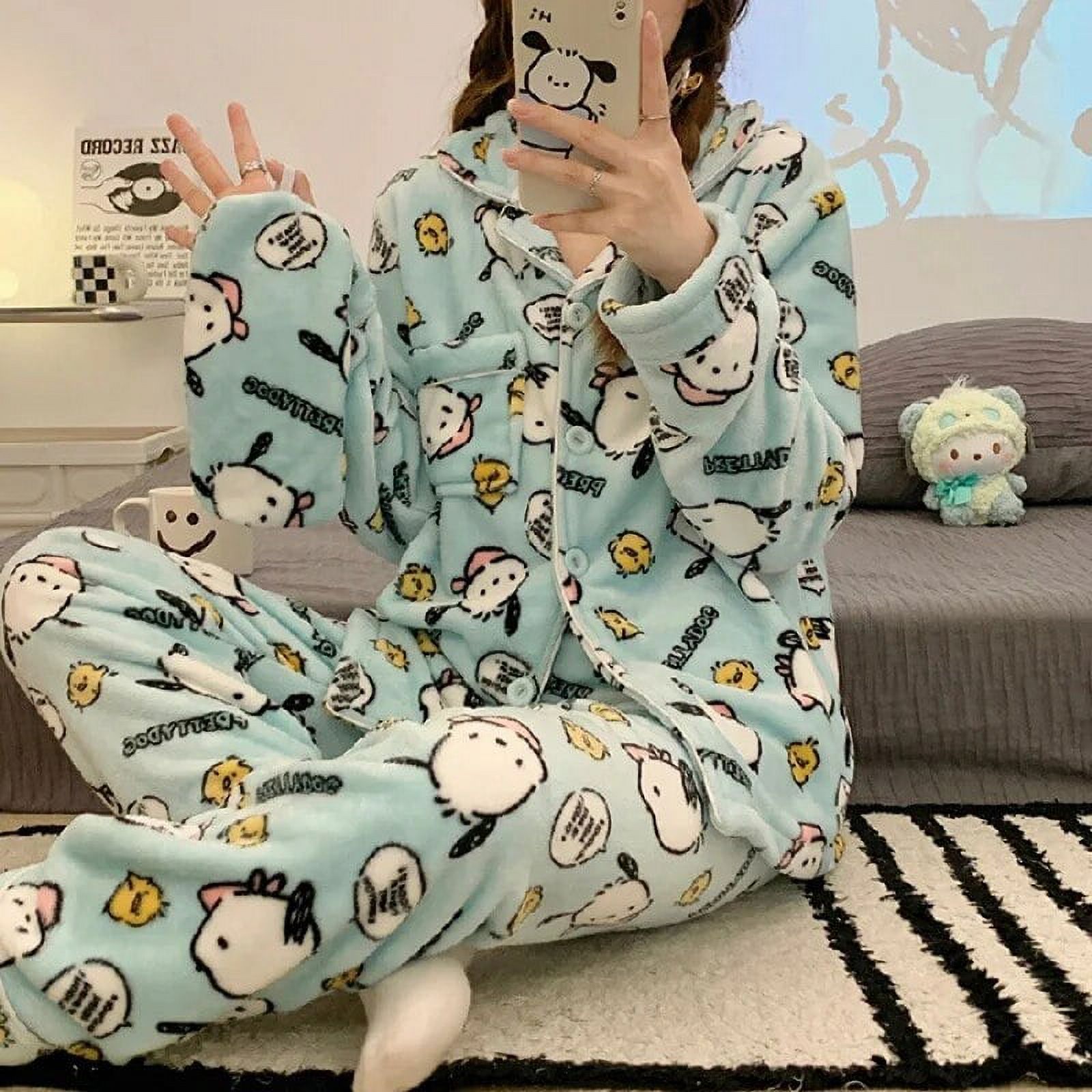 Sanrio Cinnamoroll Flannel Pajamas Cartoon Kuromi Melody Home Clothes 2 ...