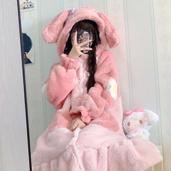 Sanrio Cinnamoroll Fleece Onesie Pajamas Winter Flannel Hooded ...