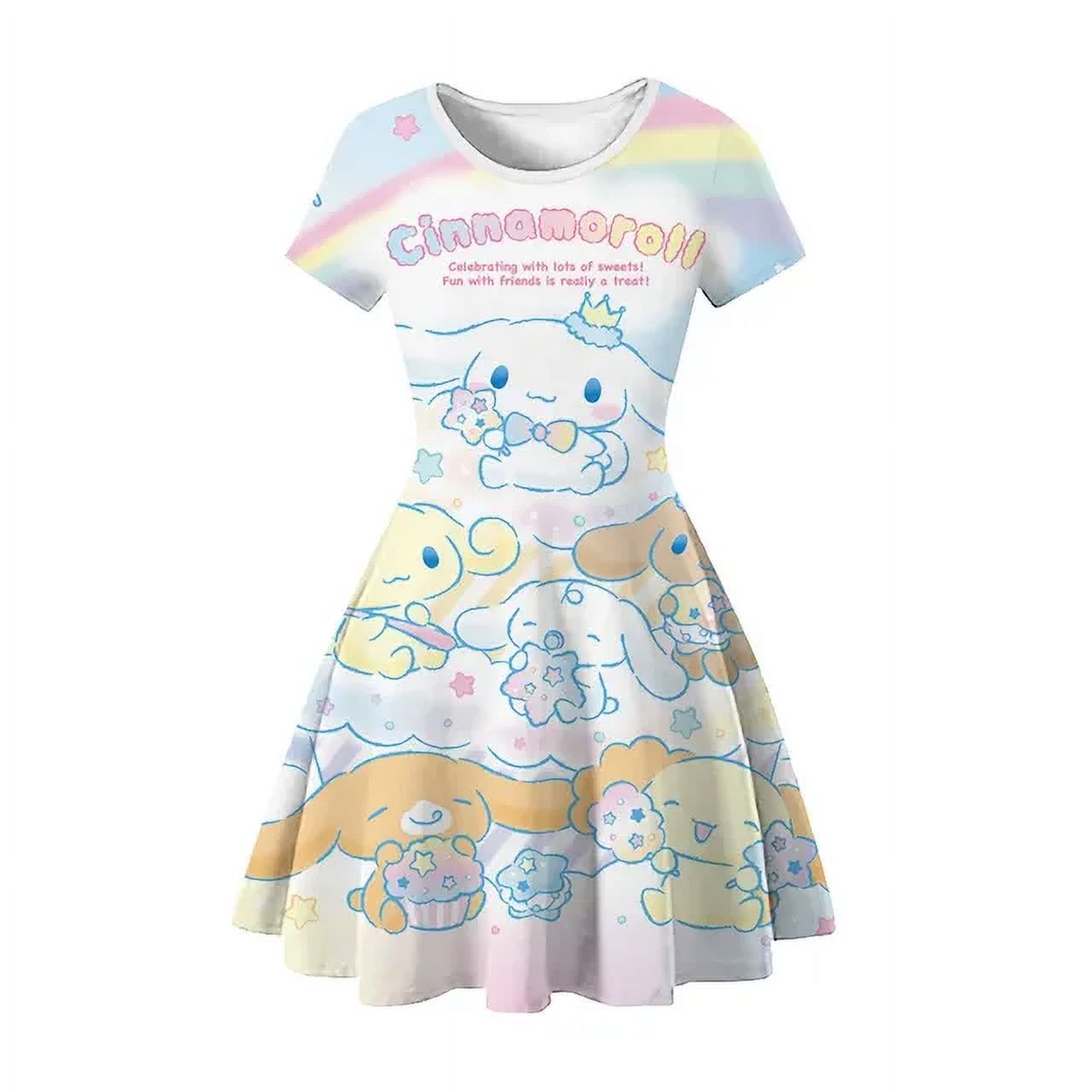 Sanrio Cinnamoroll Girl Dress Kids Summer Short Sleeve Princess Dress ...