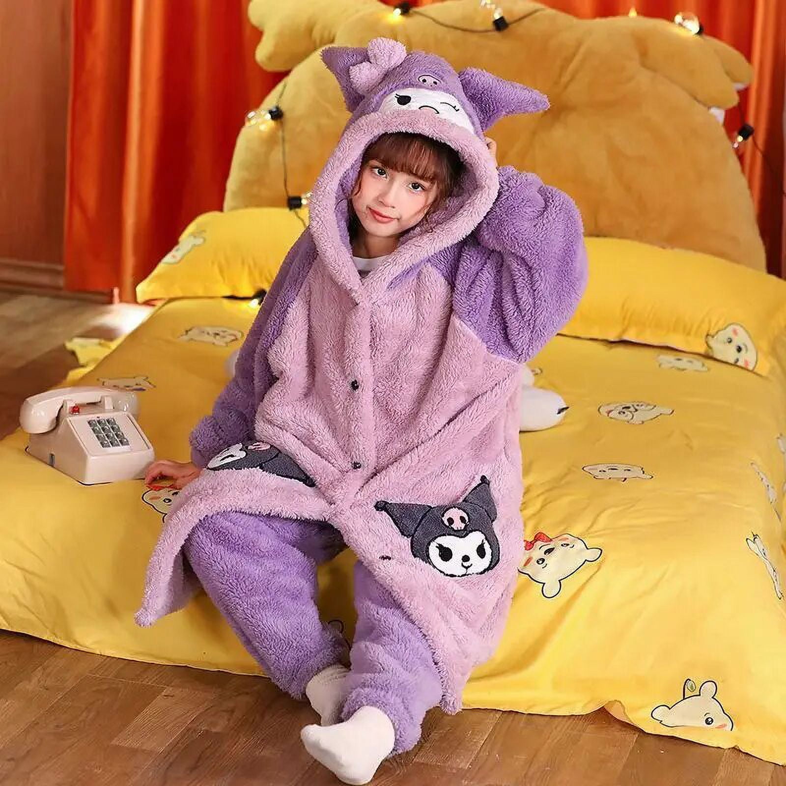 Sanrio Cinnamoroll Kuromi Girls Coral Fleece Thickened Pajamas Cartoon ...