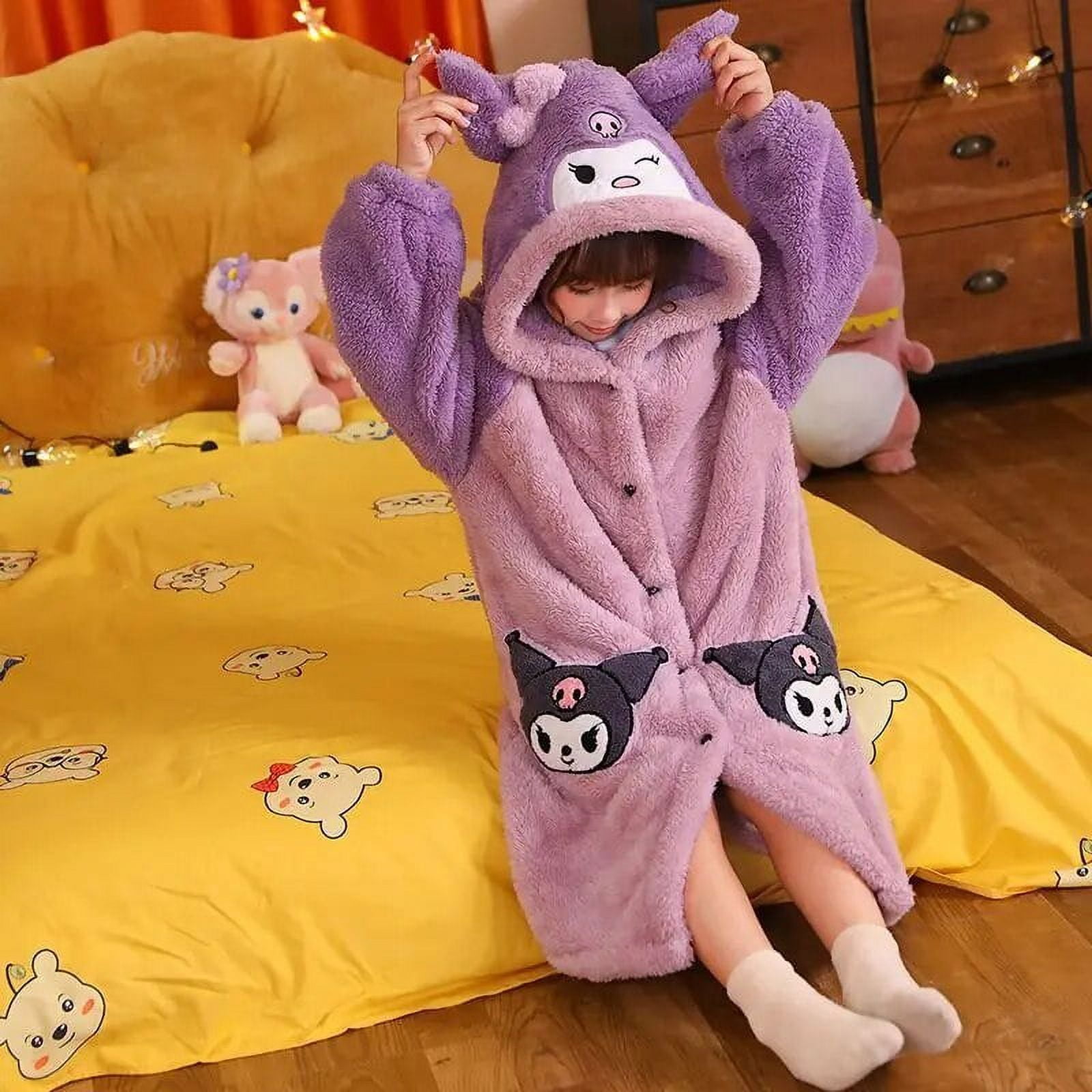 Sanrio Cinnamoroll Kuromi Girls Coral Fleece Thickened Pajamas Cartoon ...
