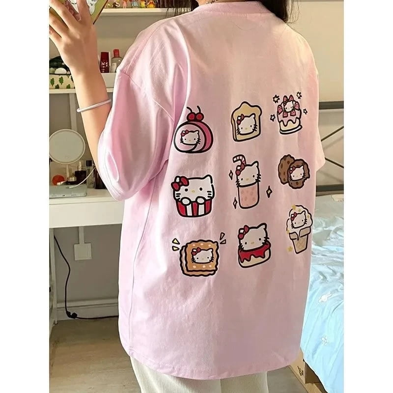 Sanrio Clothes Hello Kitty Tshirt Graffiti Design Anime Short Sleeve T ...