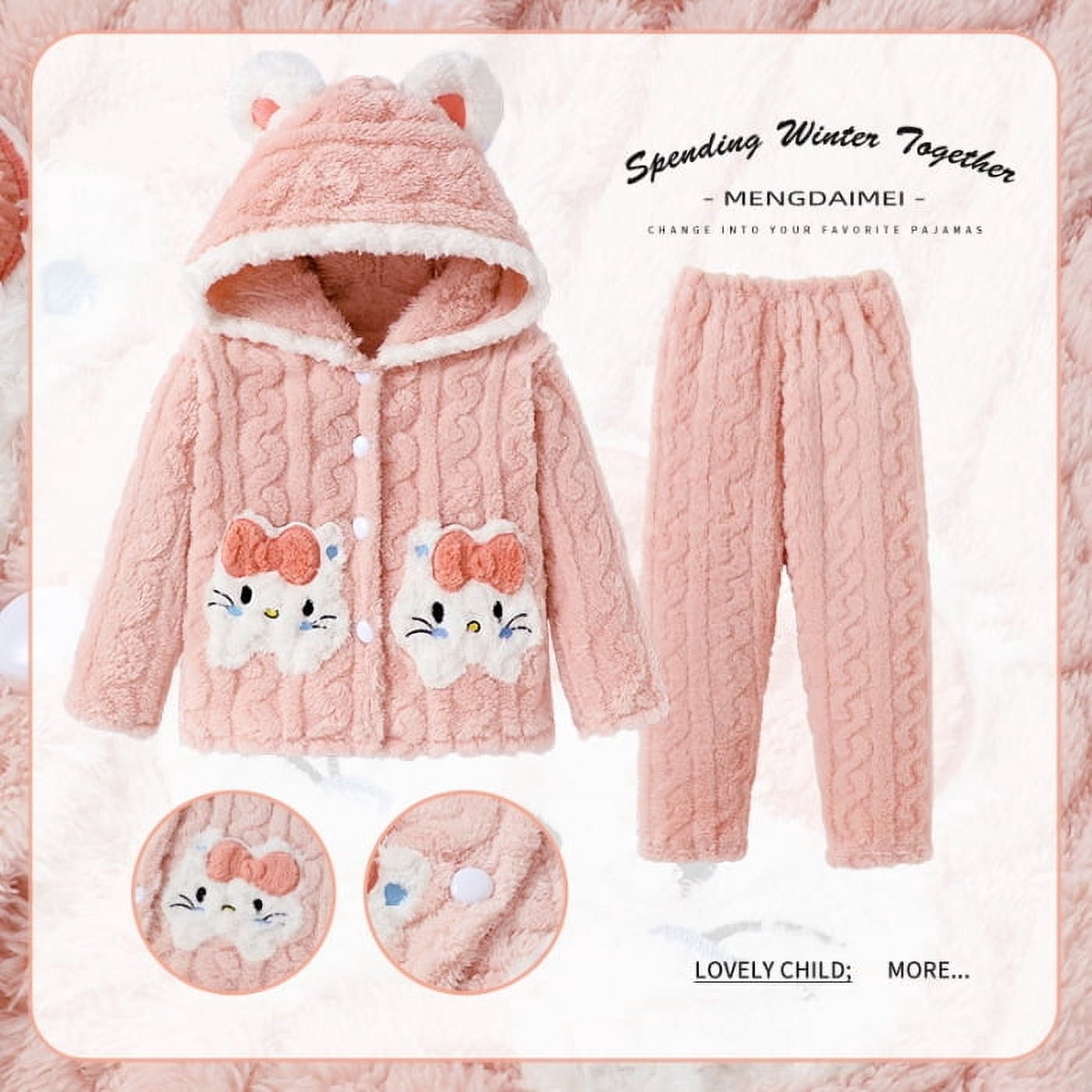 Sanrio Coral Fleece Pajamas Kuromi My Melody Hello Kitty Girls Cartoon ...