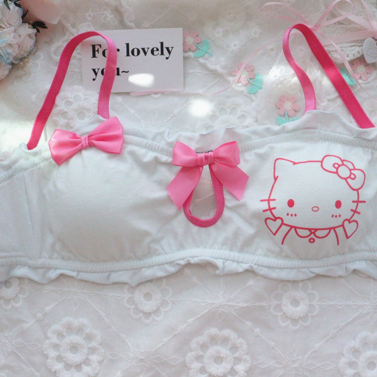 Sanrio Cotton Cute And Sweet Hello Kitty Chest Bras and Panties 2 Pcs ...