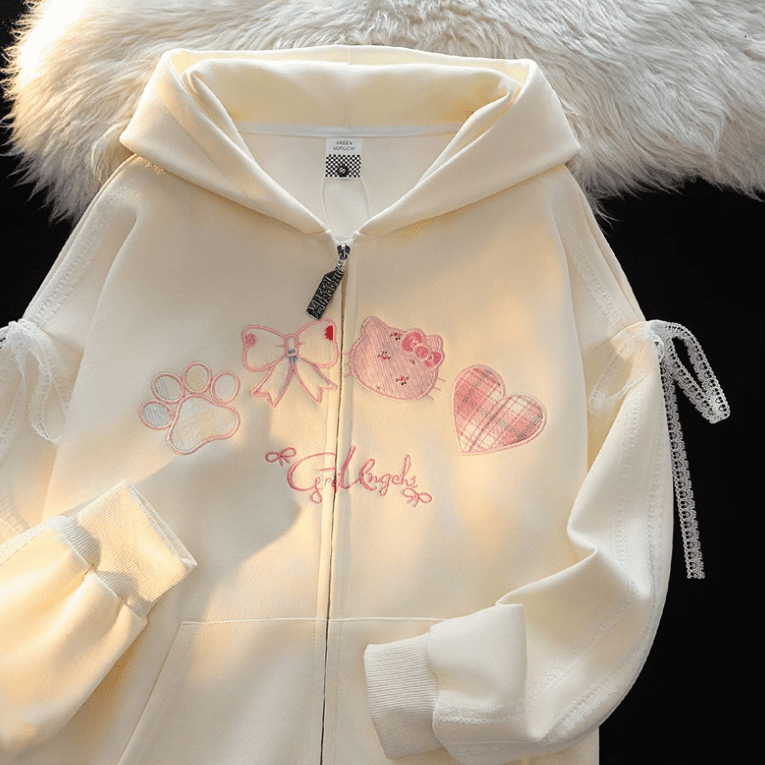 Sanrio Cute Cartoon Hello Kitty Lace Design Hoodie Women's New Loose ...