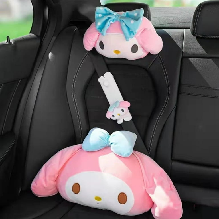 DenLe Sanrio Cute Cartoon Kuromi Melody Car Headrest Neck Pillow Pillow Office Cushion Car Car Interior Decoration Car Seat Belt Cover 3PC Set