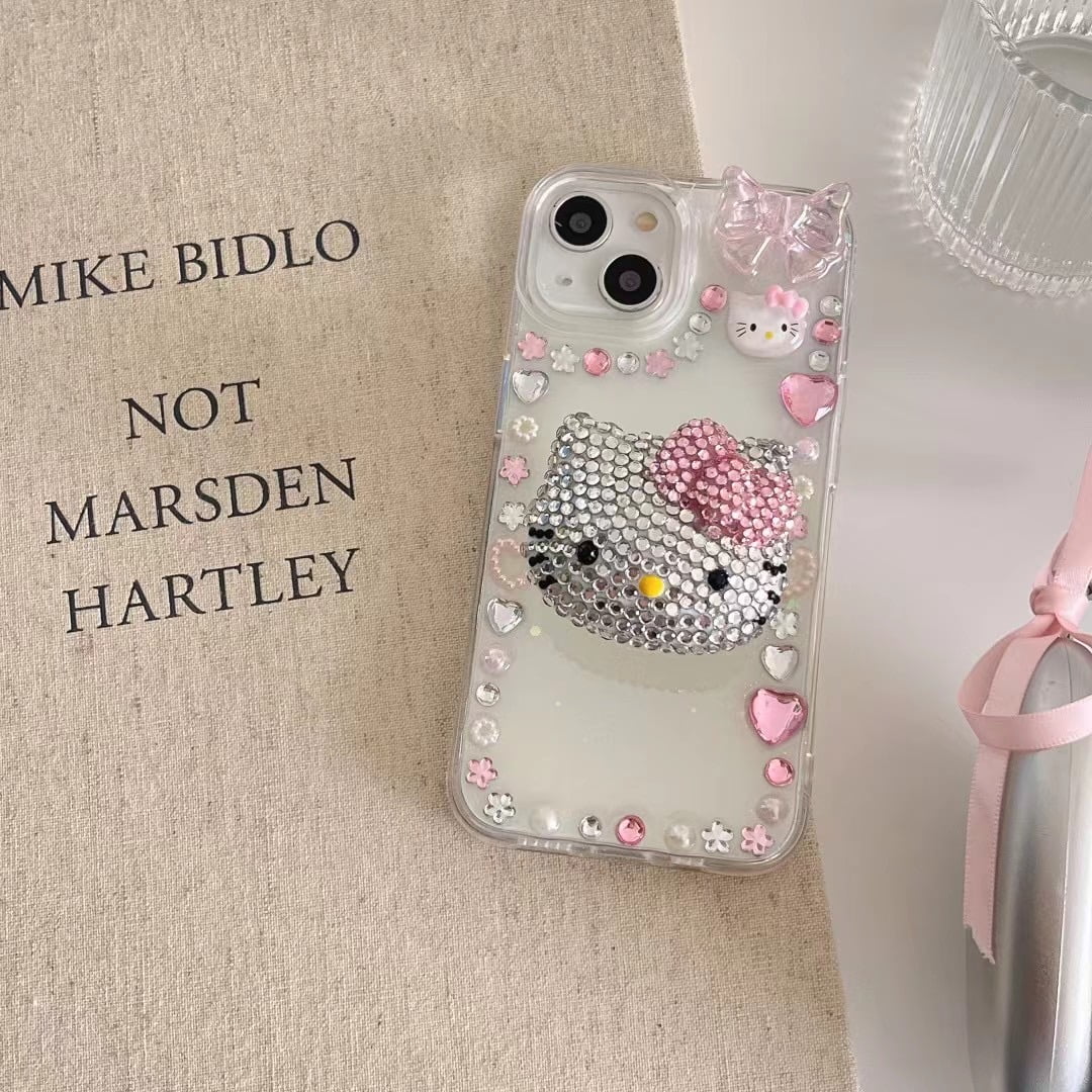 Sanrio Cute Hello Kitty Cat 3D Diamond Bow Kitty Bling Glitter Bracket ...