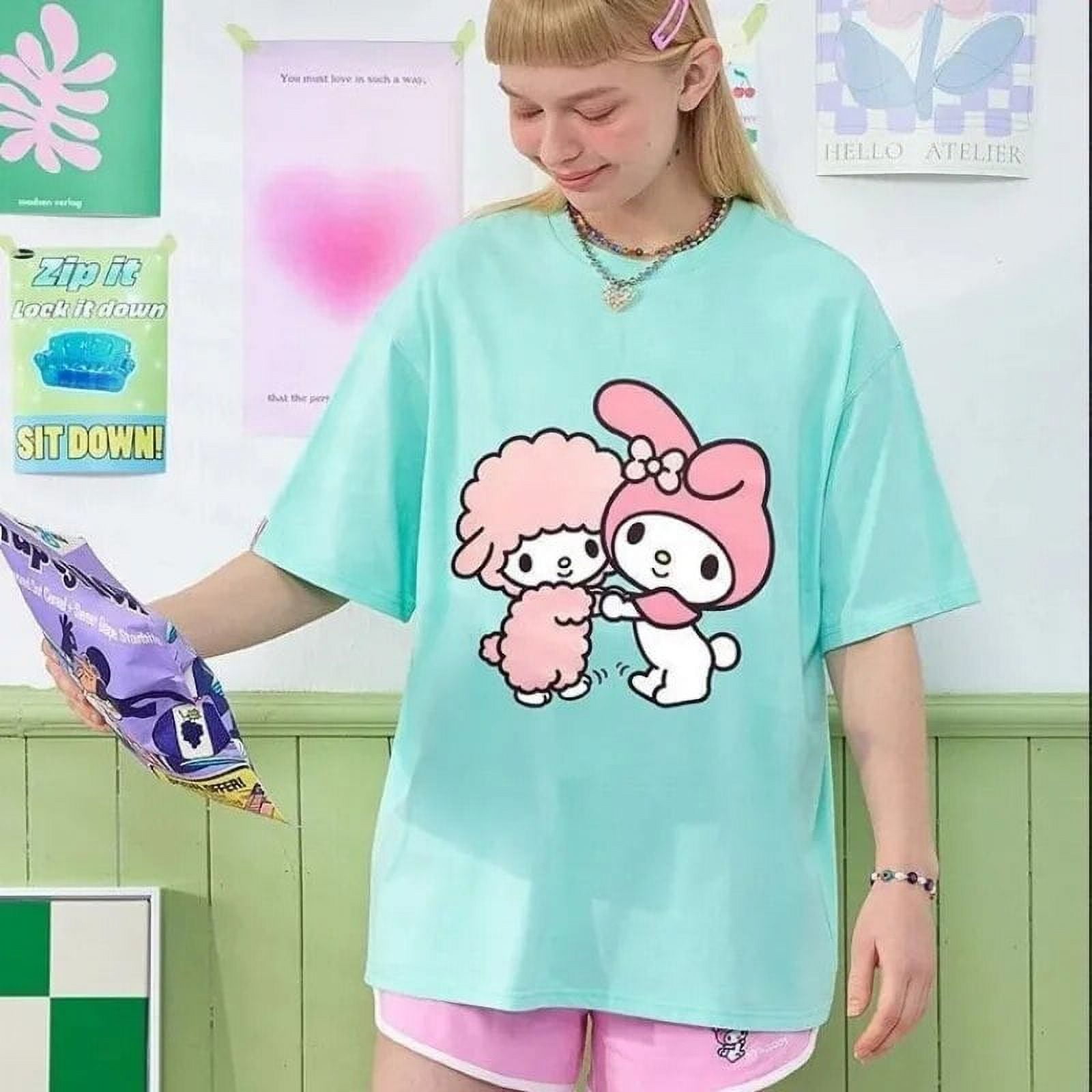 Sanrio Cute Hello Kitty Clothes Goth T-Shirt Funny Women Cartoon Print ...