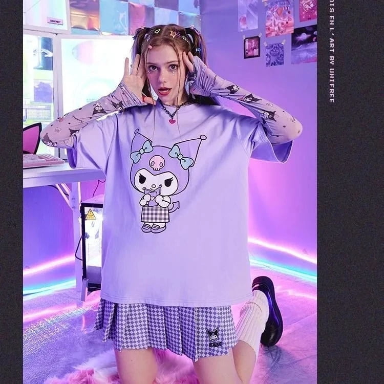 Sanrio Cute Hello Kitty Clothes Goth T-Shirt Funny Women Cartoon Print ...