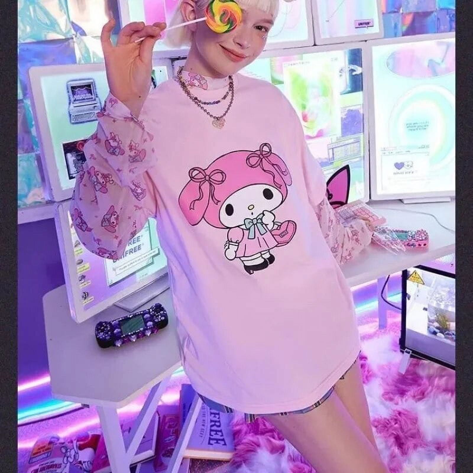 Sanrio Cute Hello Kitty Clothes Goth T-Shirt Funny Women Cartoon Print ...
