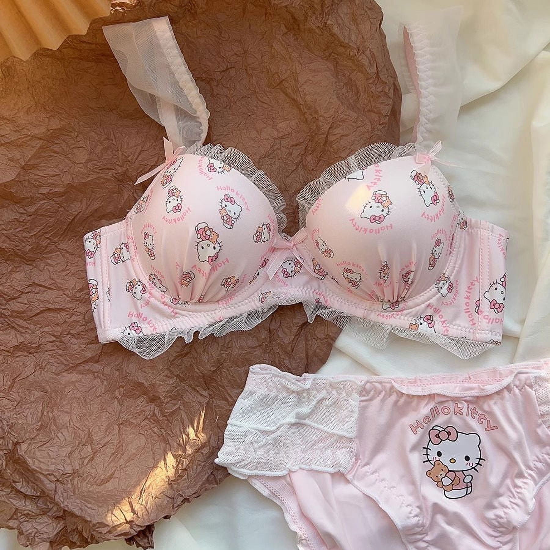 Sanrio Cute Japanese Style Girls Underwear Womens Wireless Sweet Bow Brakt Cat Print Small