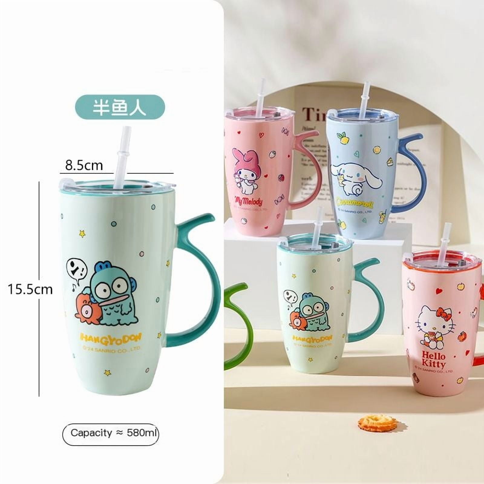 Sanrio Cute Large Capacity Ceramic Mug with Lid with Straw Cinnamoroll ...