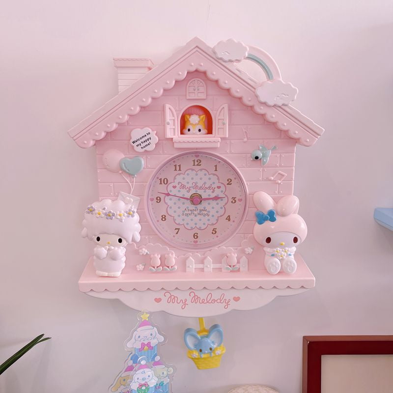 Sanrio Cute My Melody Pink Bedroom Decoration Wall Clock Decor Pom Pom ...