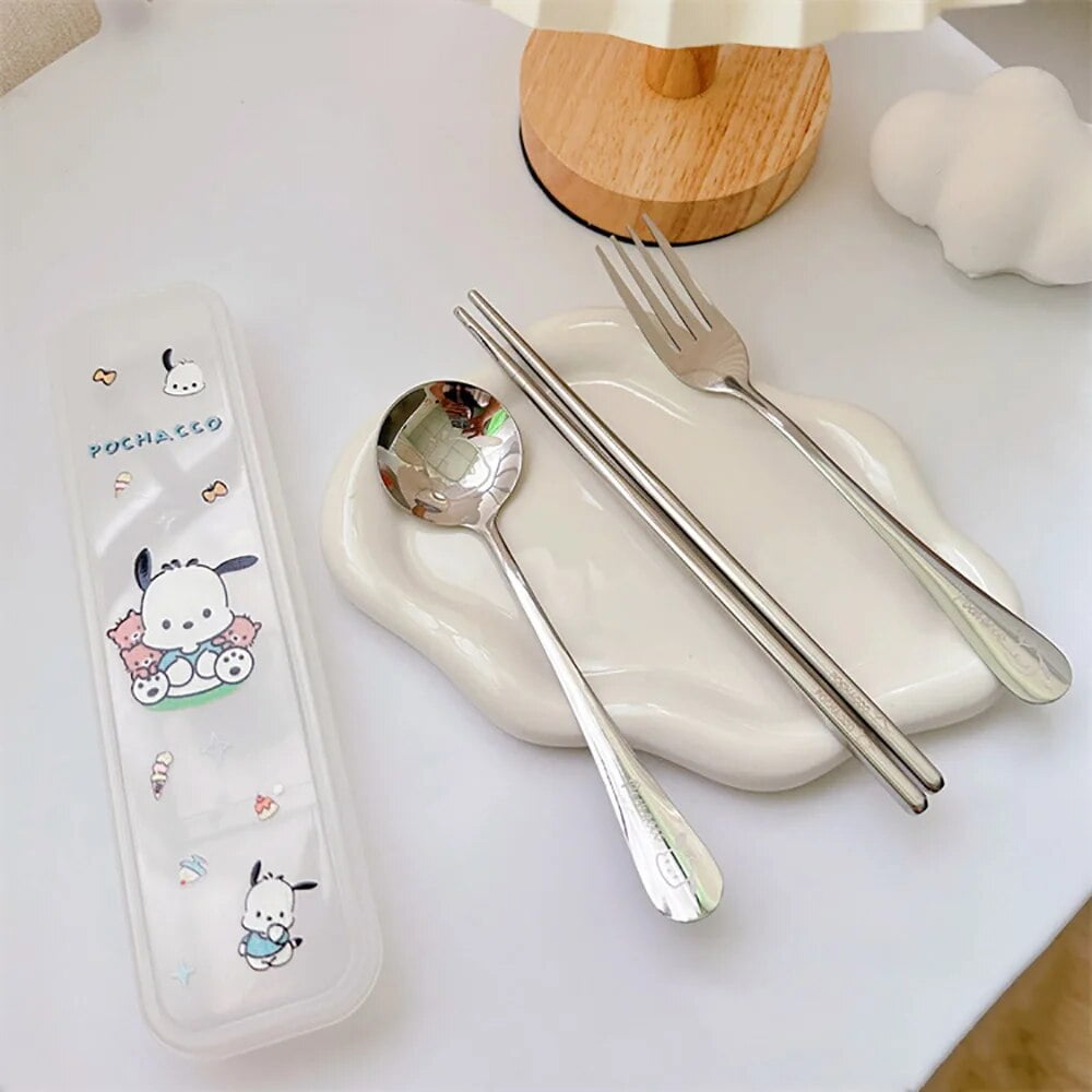 Sanrio Cutlery Set Mymelody Kuromi Kawaii Spoon Fork Chopstick ...