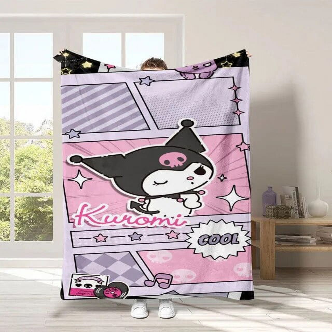 Sanrio Flannel Blanket Cartoon Anime Kuromi Throw Blanket Hello Kitty ...