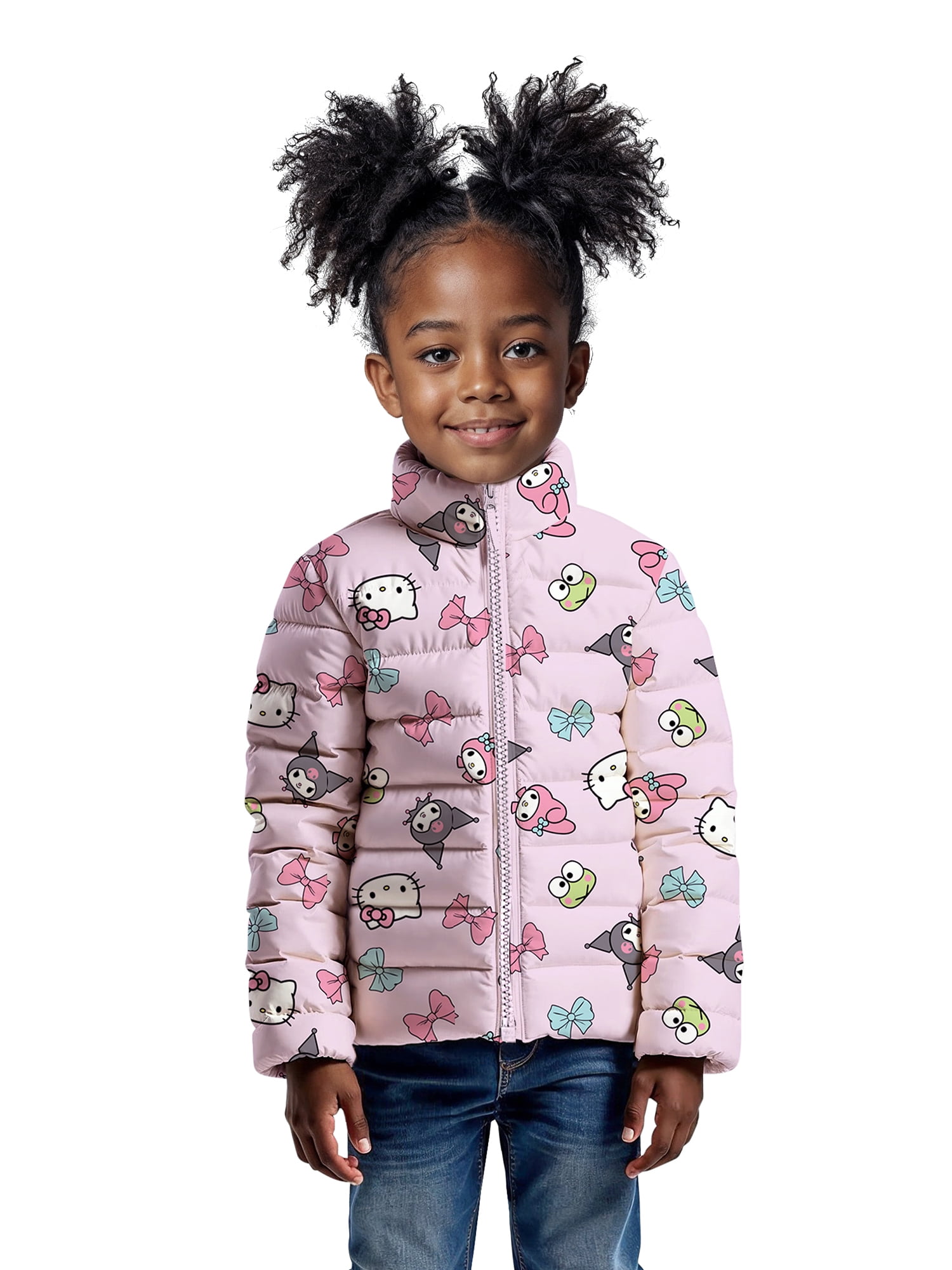 Hello Kitty and Friends Girls Print Zip Puffer Jacket, Lightweight ...