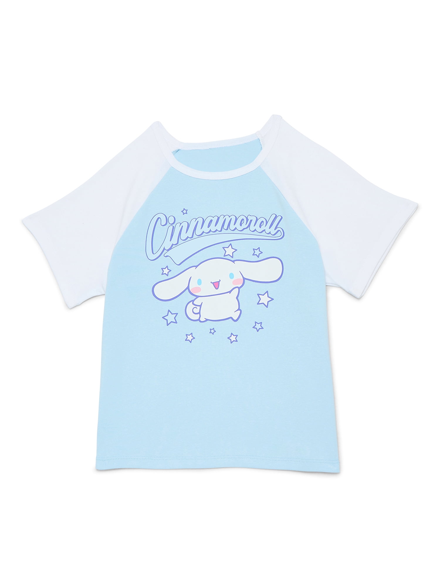 Sanrio Cinnamoroll Girls Raglan Graphic Tee with Short Sleeves, Sizes 4 ...