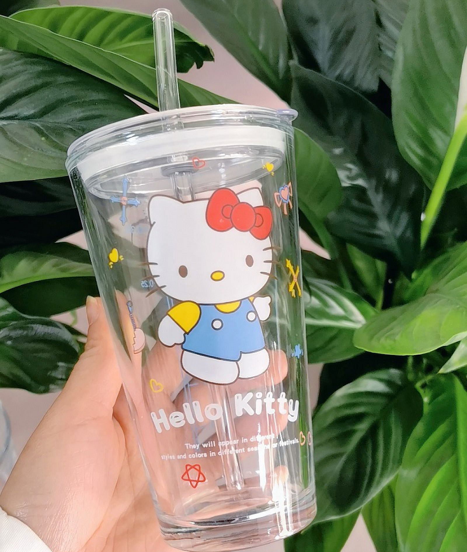 Sanrio Glass Net Red Straw Cup Girl Heart Scale Milk Cup Beverage Fruit Juice INS Wind Band Lid ...