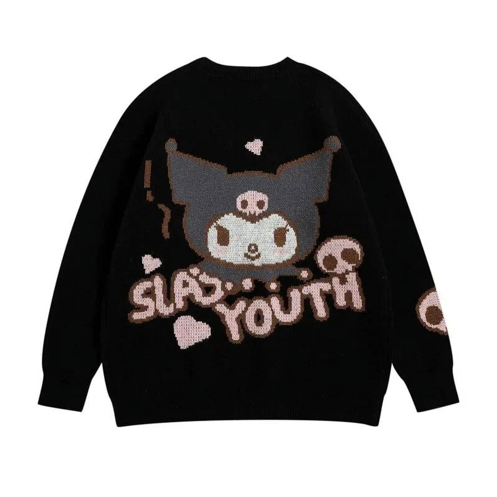 Sanrio Gothic Kuromi Women Knitted Sweater Halloween Skull Sweatshirt ...