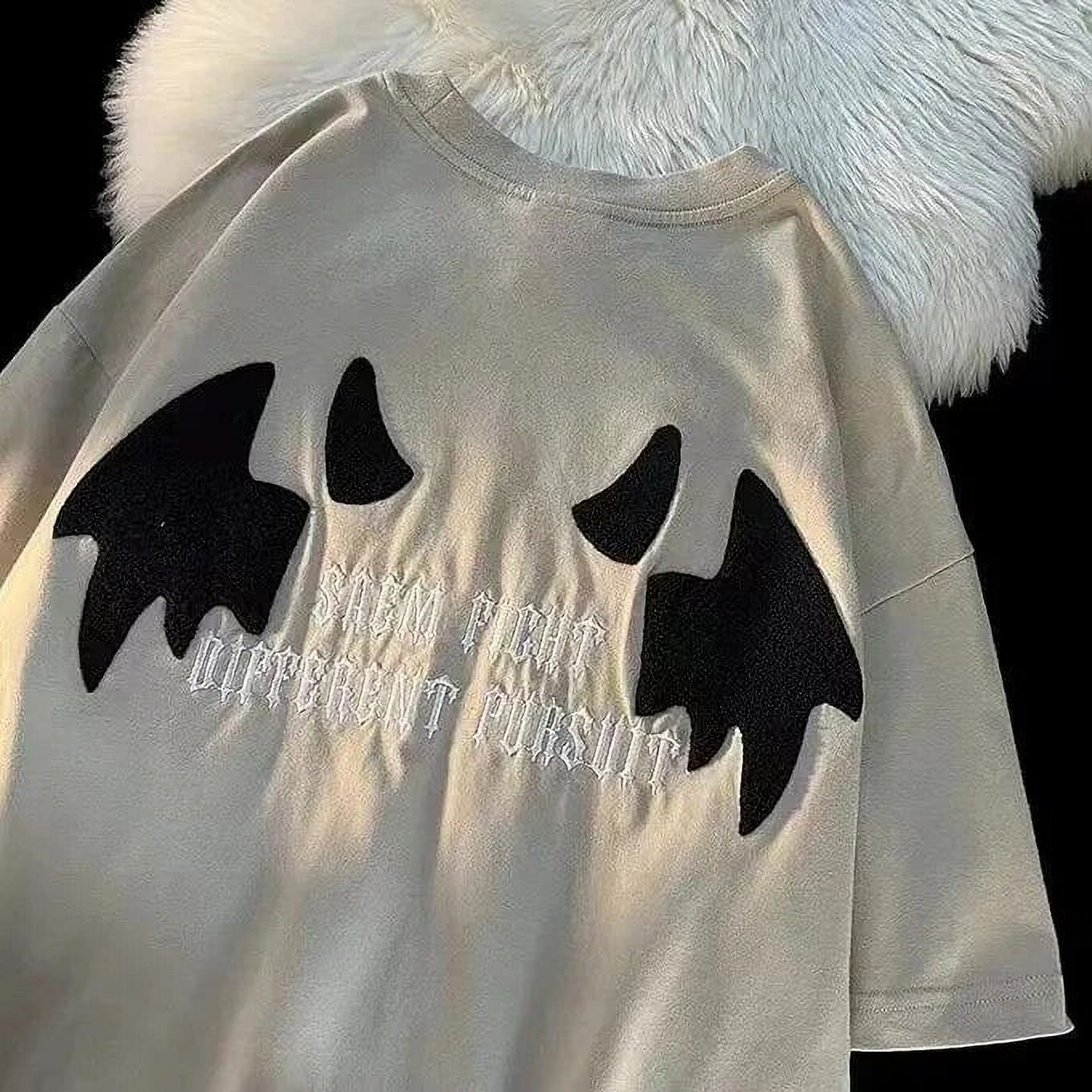 Sanrio Gothic Small Wings Flocking Embroider T-shirt Kuromi Womens ...