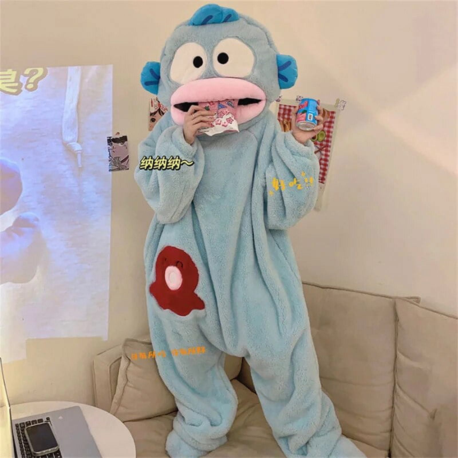 Sanrio Hangyodon Kawaii Jumpsuit Thickened Warm Pajamas Quirky Couple ...