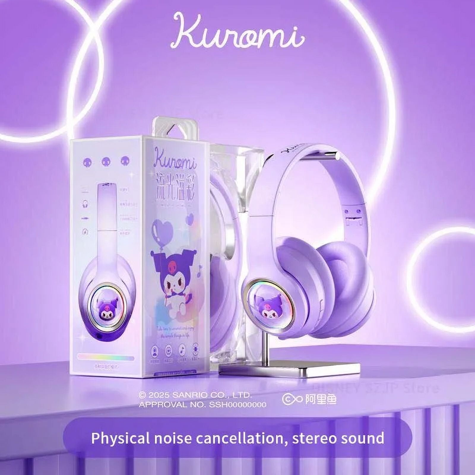 Sanrio Headphones Kuromi Wireless Headsets Earphones Bluetooth Stereo ...