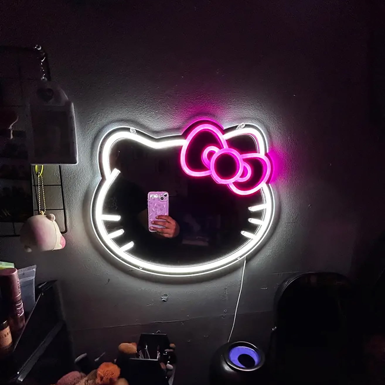 Sanrio Hello Kit Anime Peripheral Mirror Neon Light Room Decoration ...