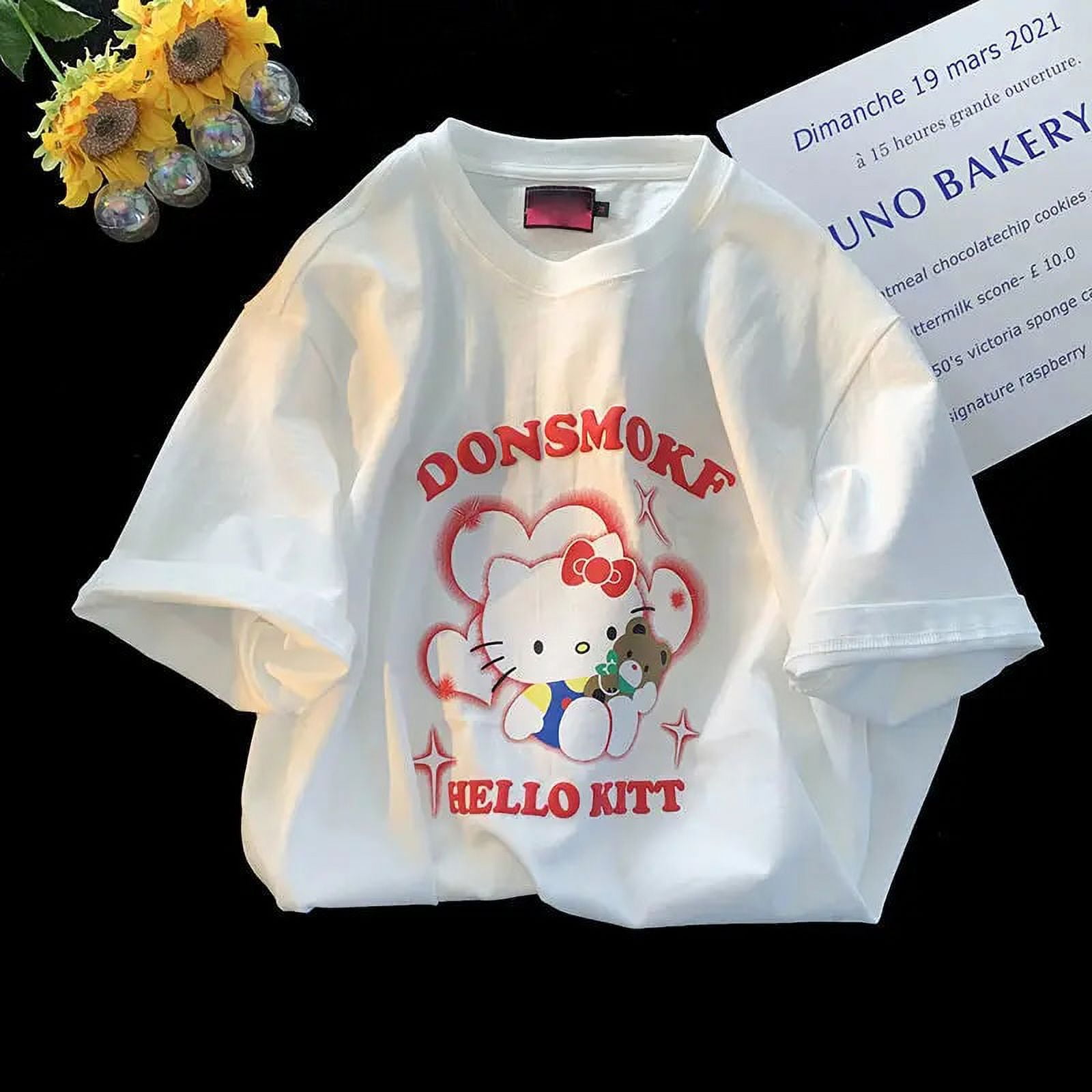 Sanrio Hello Kitty 100% Cotton Summer American Cute Cartoon Couple T ...