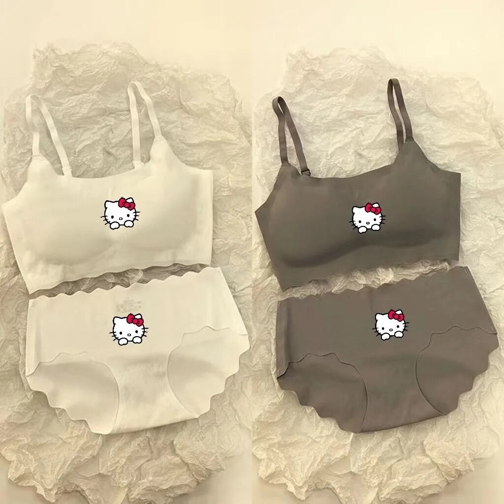 Sanrio Hello Kitty 2 Pcs Cute Bra & Brief Sets of Ice Silk Underwear ...