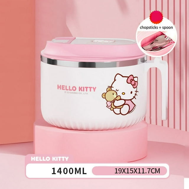 Sanrio Hello Kitty 304 Stainless Steel Instant Noodle Bowl with Handle Lid Cartoon Melody ...