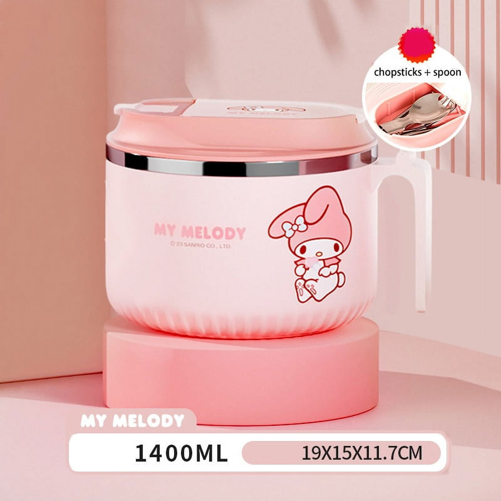 Sanrio Hello Kitty 304 Stainless Steel Instant Noodle Bowl with Handle Lid Cartoon Melody ...