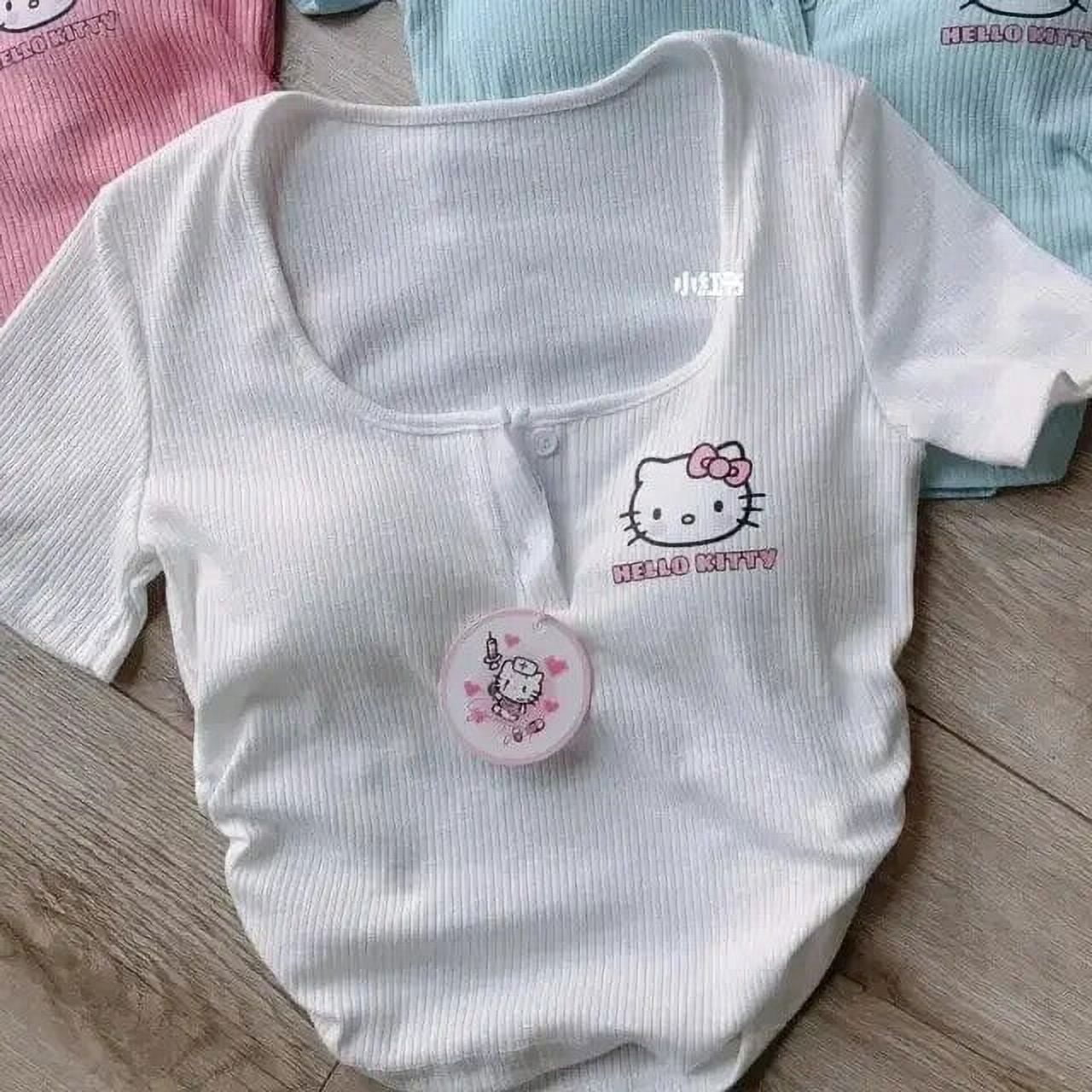 Sanrio Hello Kitty Anime Printed T-shirt Women American Street Hotsweet ...