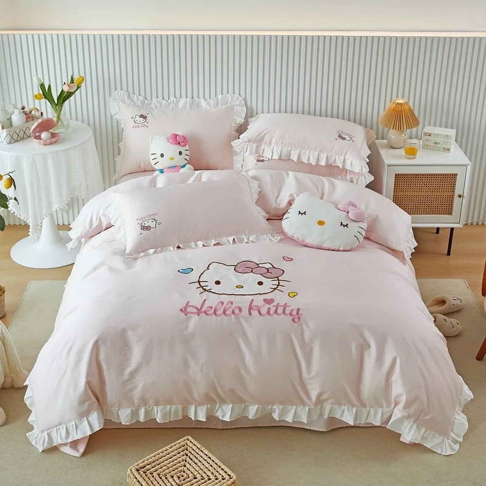 Sanrio Hello Kitty Bedding Set Double Bed Queen Size Flat Sheet Duvet ...