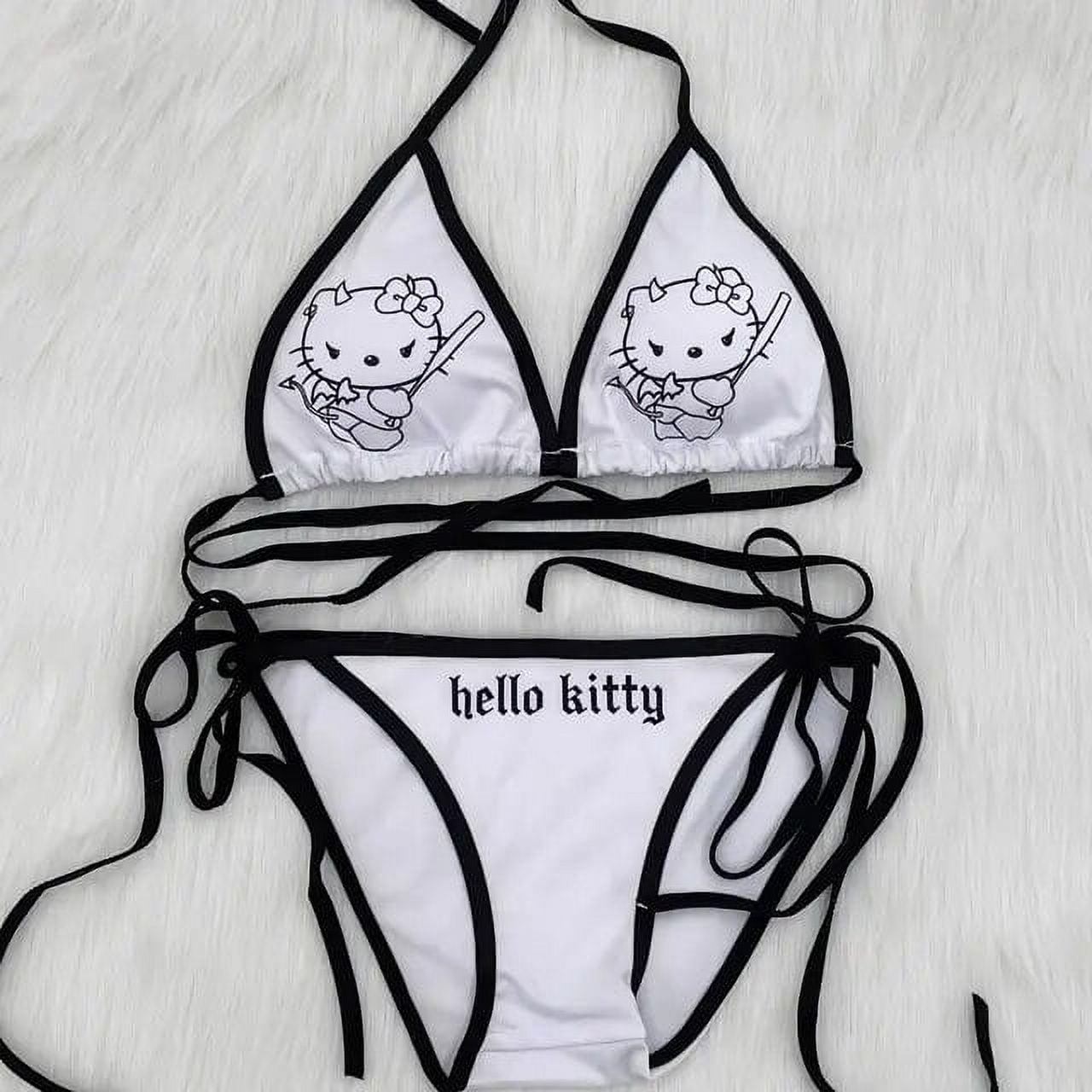 Sanrio Hello Kitty Bikini Sets Sling Bra Sexy Brief 2 Piece Set Women Cartoon Punk Style Trendy