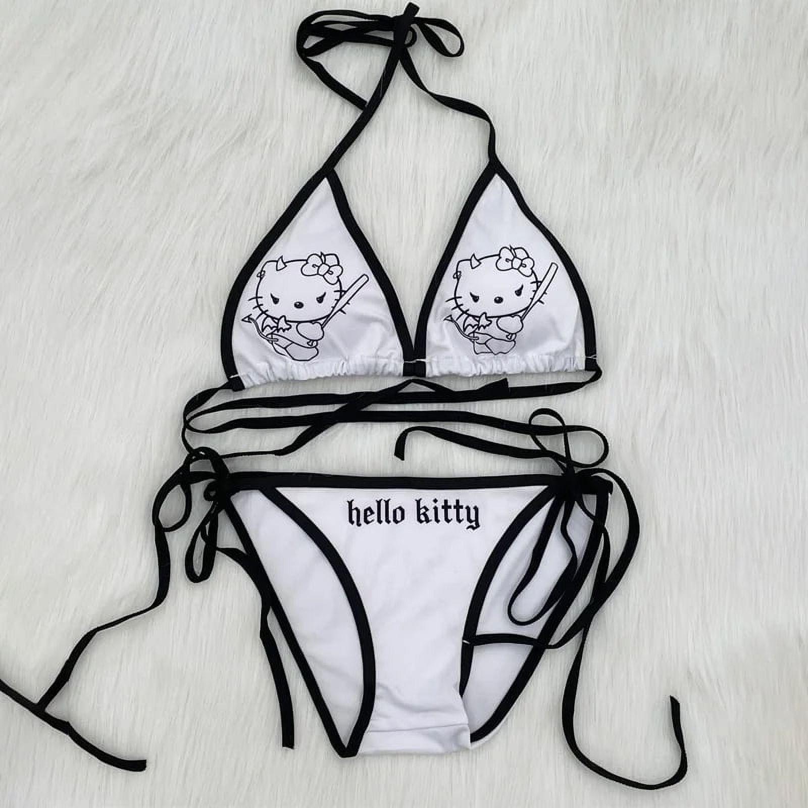 Sanrio Hello Kitty Bikini Swimsuit Set Kawaii Cute Anime Y2k Summer Pool Party Beach Soft Sexy