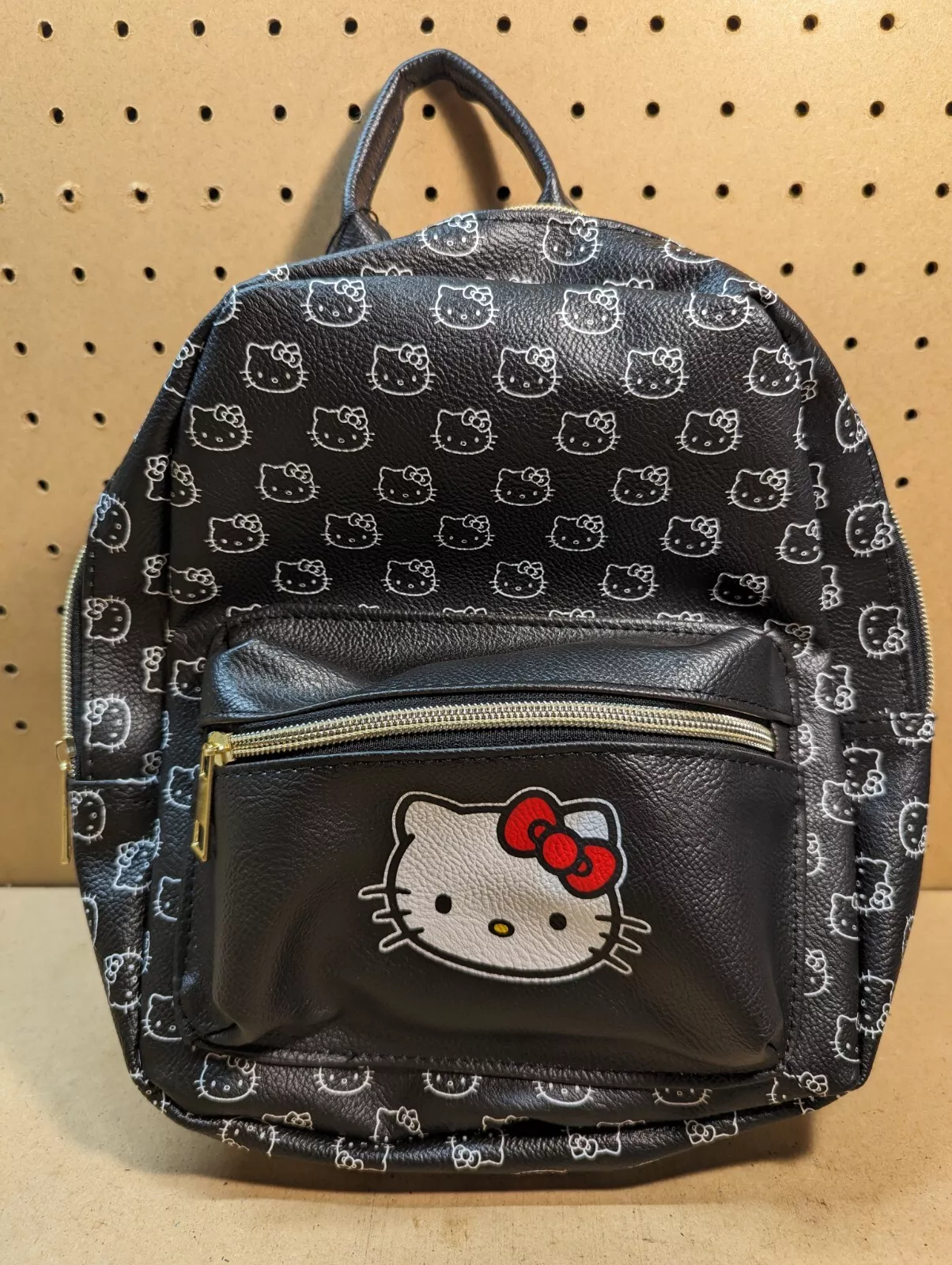 Sanrio Hello Kitty Black Leather Mini Backpack White Pattern Red Bow ...