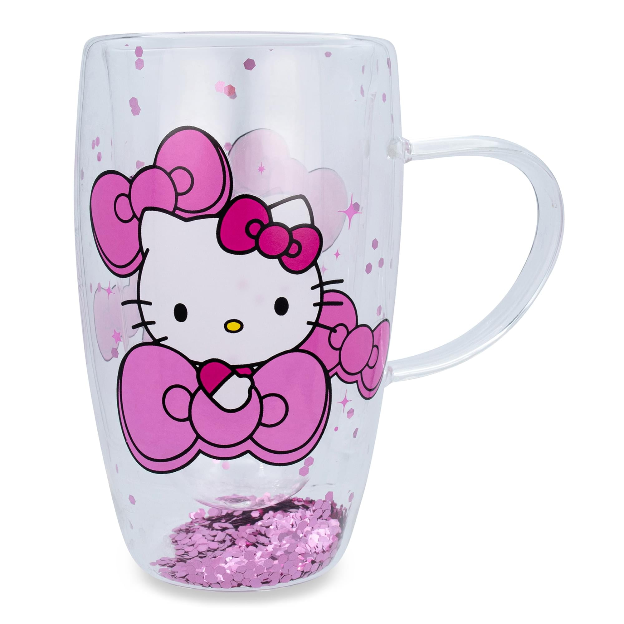 Sanrio Hello Kitty 15oz Coffee Drinking Glass Mug with Bows & Stars ...
